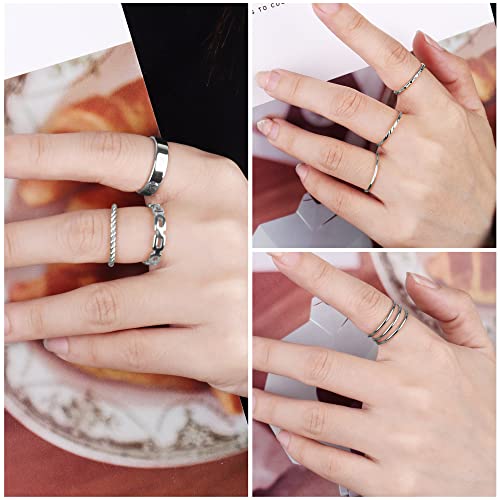 Sanfenly 1mm Stainless Steel Rings for Women Silver Knuckle Rings Fashion Stackable Rings Thin Mid Finger Rings Simple Plain Band Rings Comfort Fit Size 9