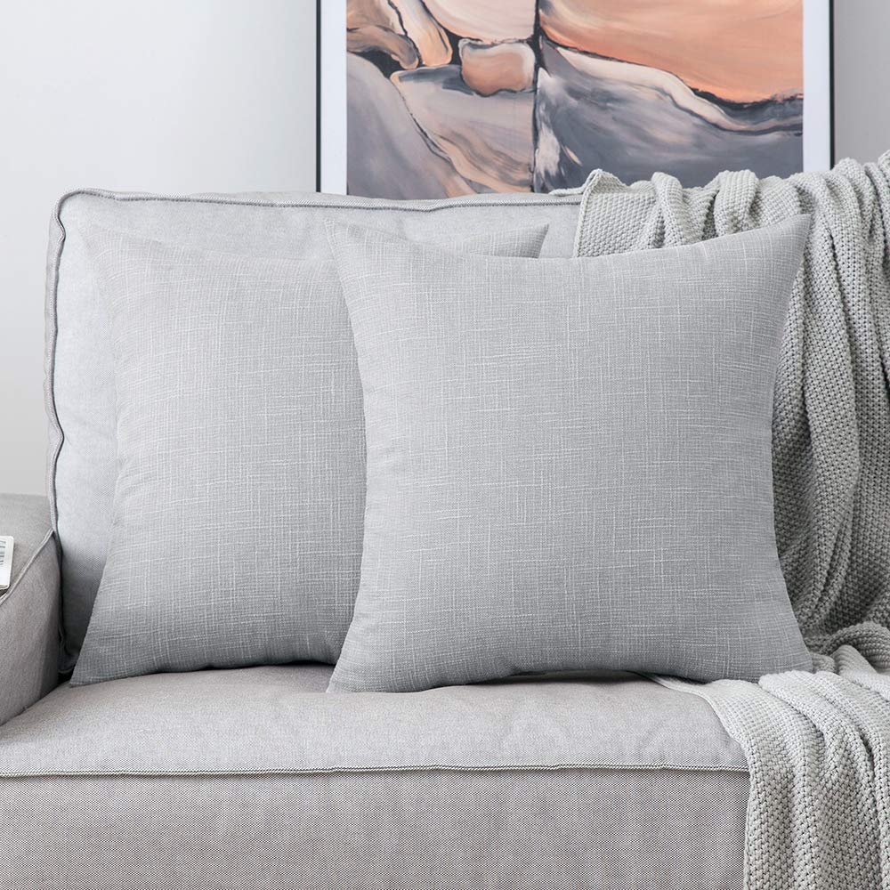 MIULEE Linen Decorative Rustic Throw Pillow Covers Set of 2 Greyish White Farmhouse Pillowcases 18x18 Square Throw Pillows for Sofa Couch Bed Chair Decoration