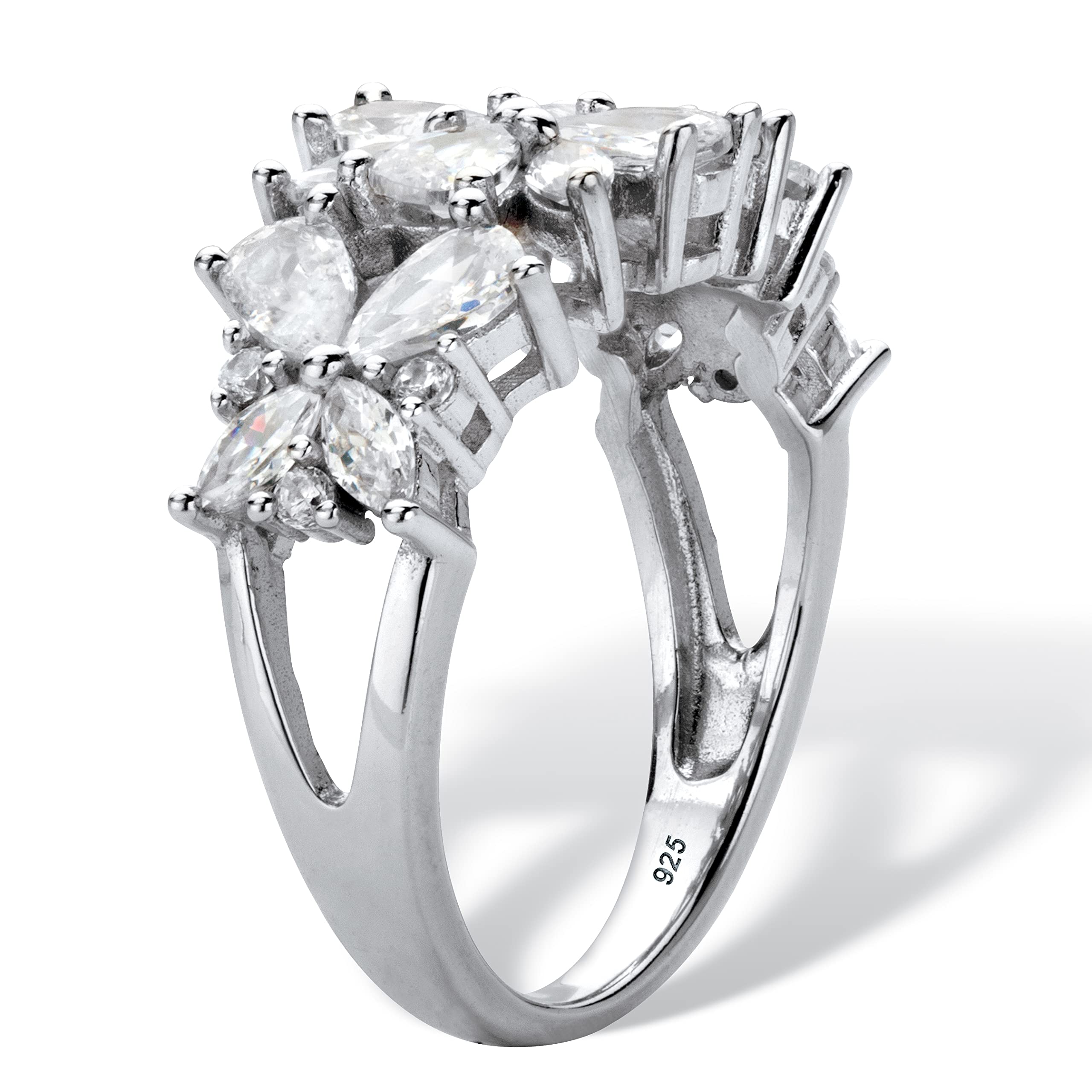 PalmBeach Platinum-plated Sterling Silver Pear Cut Cubic Zirconia Flower Ring Sizes 6-10 Size 6