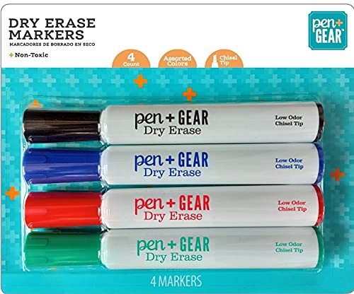 Pen+Gear Dry Erase, Chisel Tip, 4 Count, Assorted Colors