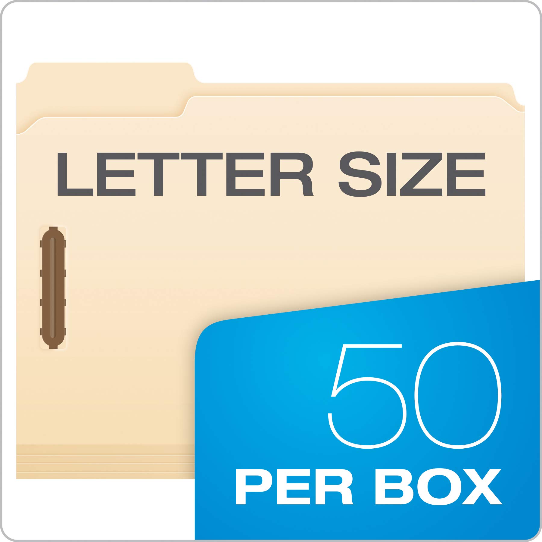 Pendalfex Fastener Folders, Poly Reinforced Spine, Reinforced Tabs, Letter Size, 8-1/2" x 11", 2 Embedded Fasteners, 1/3-Cut, Manila, 50/Box (21310)