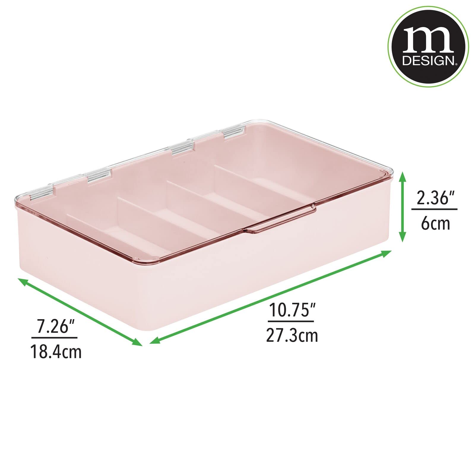 mDesign Plastic Stackable Eyeglass Case Storage Organizer, Hinged Lid for Unisex Sunglasses, Reading Glasses, Fashion Eye Wear, Protective Glasses, 5 Sections, Ligne Collection - 2 Pack - Cream/Clear