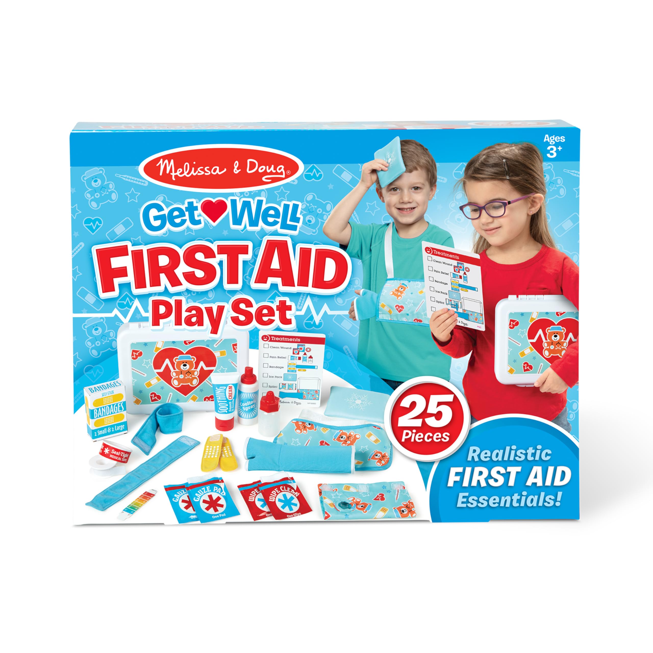 Melissa & Doug Get Well First Aid Kit Play Set β 25 Toy Pieces - Pretend Play Reusable Bandages