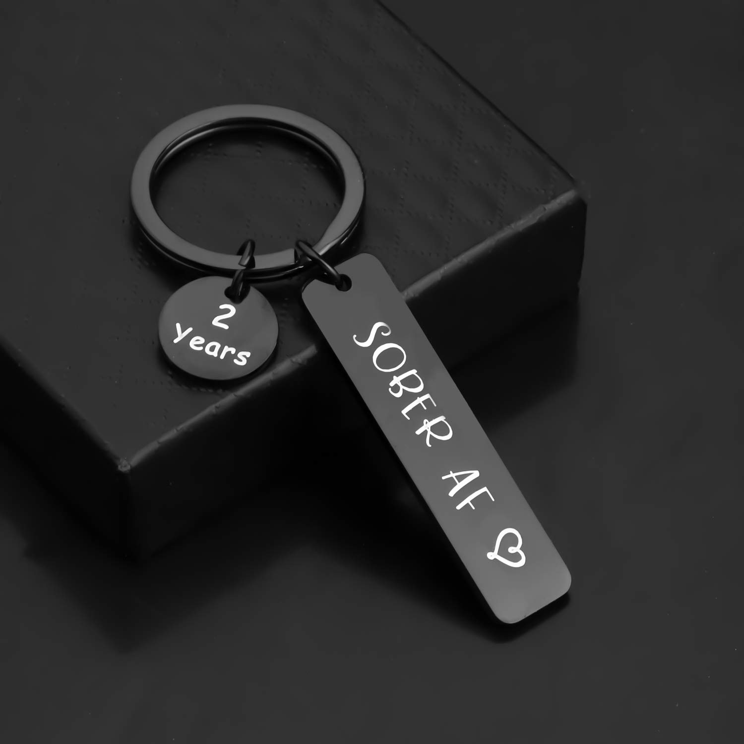 MAOFAED Sobriety Gift Sobriety keychain AA Recovery Jewelry AA Gift NA Gift 1 Year 2 Years 3 Years 4 Years 5 Years Sobriety Anniversary Keychain (sober 2years black)