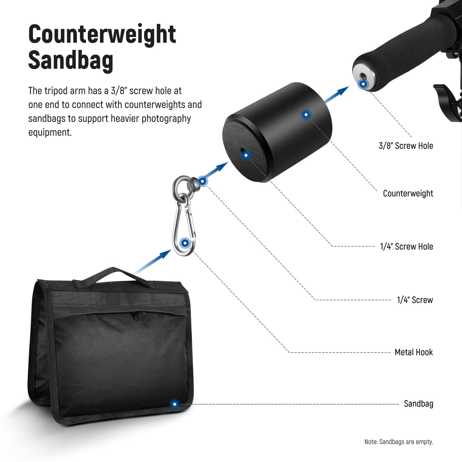 NEEWER Air Cushioned Aluminum Light Stand, 9.8ft/3m Adjustable Photography Stand with Boom Arm, Counterweight, Sandbag, 1/4" Screw for Softbox, Studio Flash, Umbrella, Ring Light, Max Load 5kg
