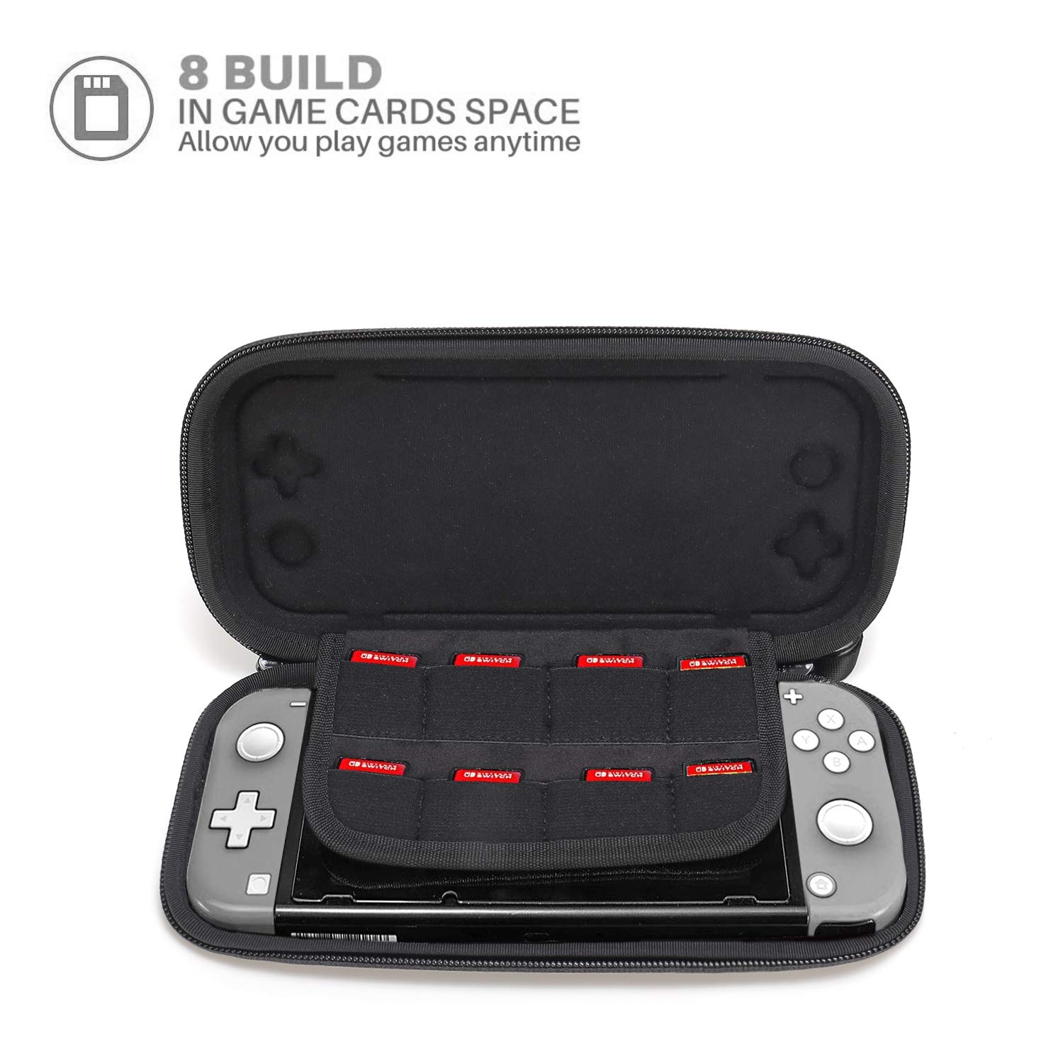 MOSISO Carrying Case Compatible with Nintendo Switch Lite 2019, Portable EVA Hard Shell Cover Protective Case with Handle Travel Organizer Storage with 8 Game Cartridges, Gray