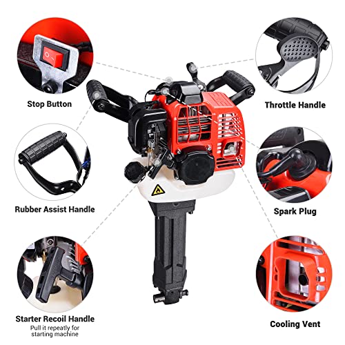 Yescom 52 cc 2 Stroke Gas Powered Demolition Jack Hammer 55J Gasoline Concrete Breaker Drill with 2 Chisels EPA Certified