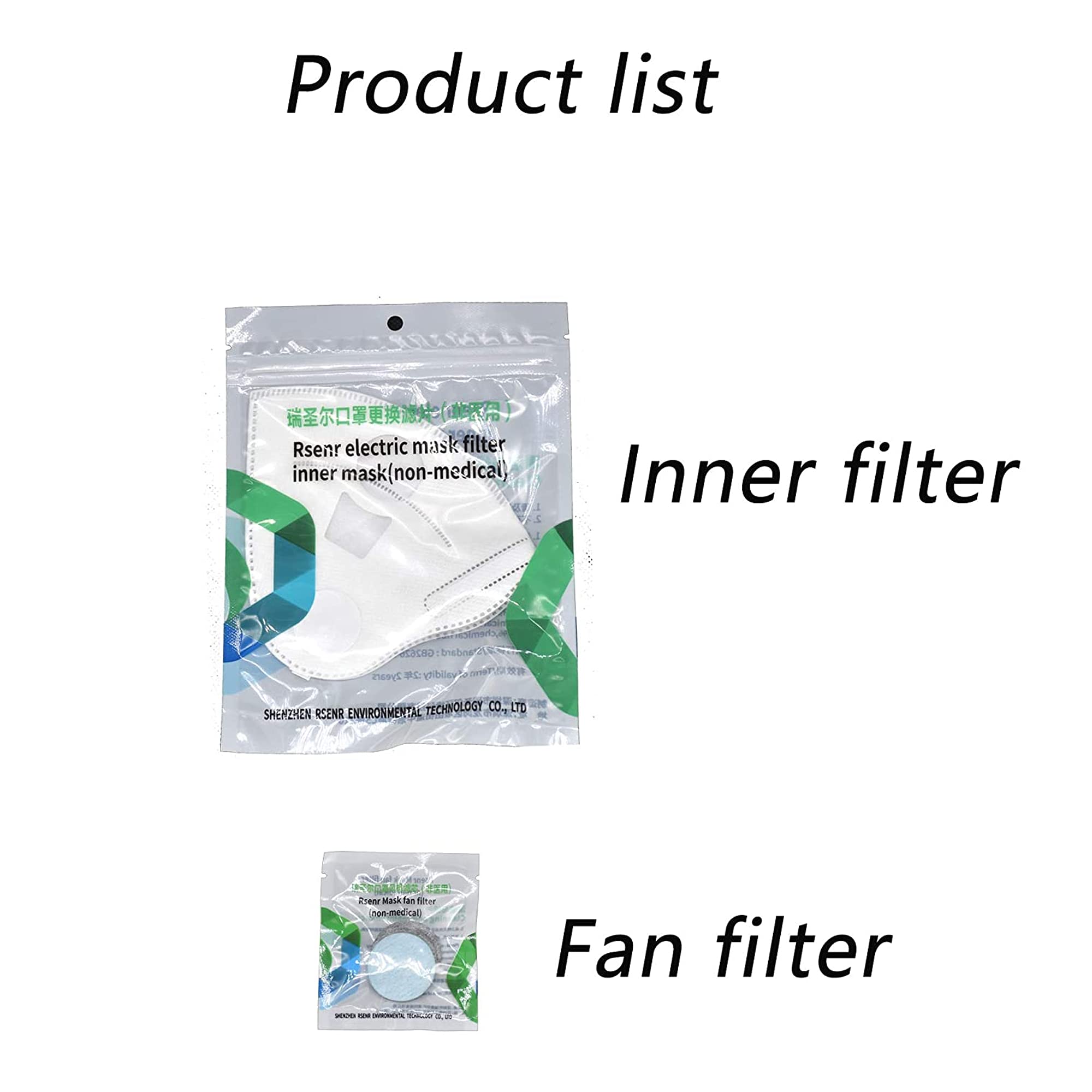 Original Rsenr R11 Electric Wearable Air Purifier Fan Filter*5, Inner White Filter*1