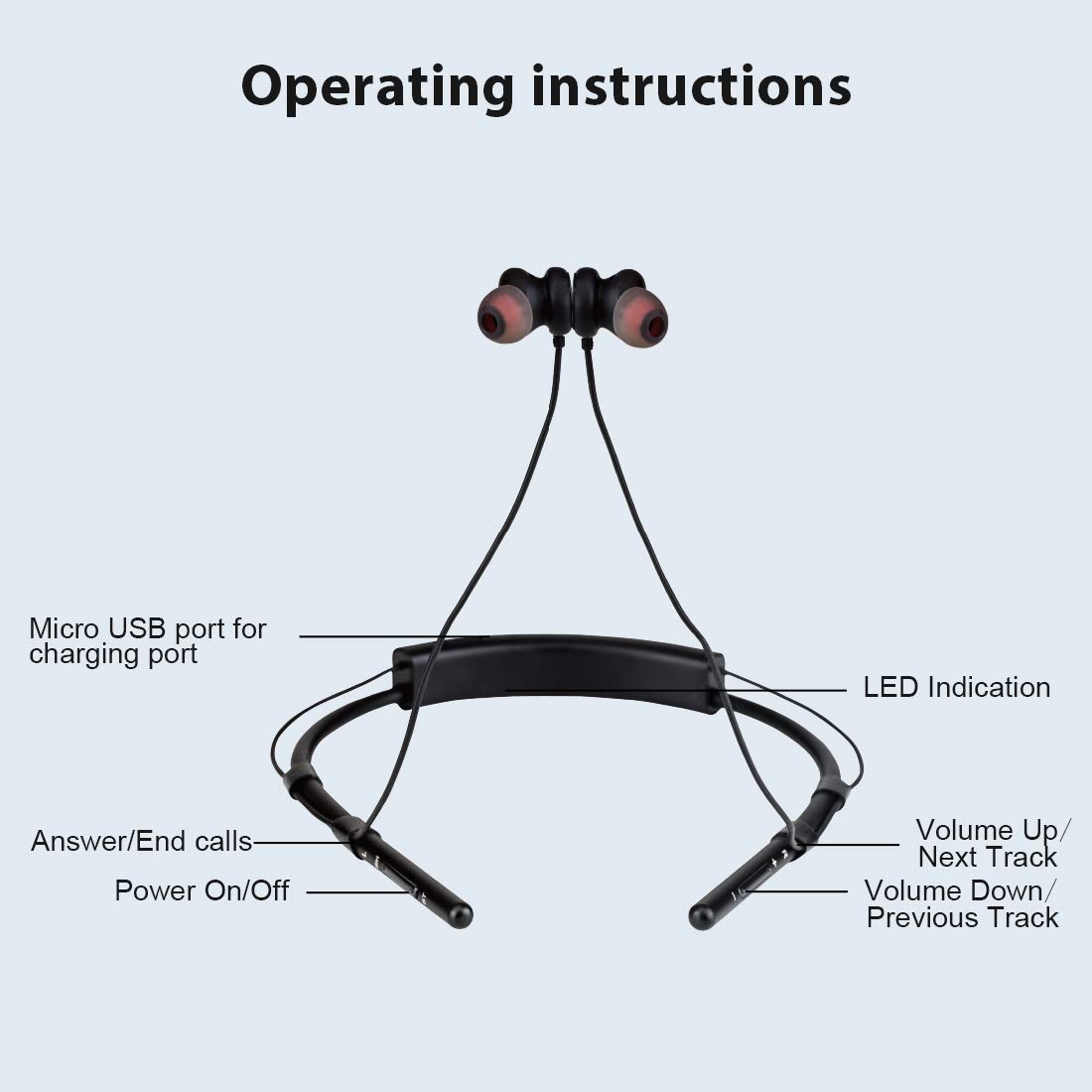 Meidong Bluetooth Headphones 10H Playtime V5.0 Wireless Neckband Earbuds with Magnetic Earbuds CVC6.0 Noise Cancelling Micphones (Gray)
