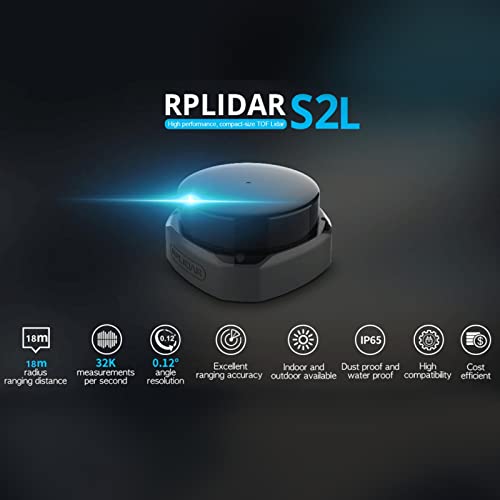 youyeetoo RPLIDAR S2L 360° DTOF Lidar Scanner with 18M Radius, 32K Sampling Rate, IP65 Protection and Up to 80K Lux Light Resistance for AGV, UAV and Robot Navigation Obstacle Avoidance