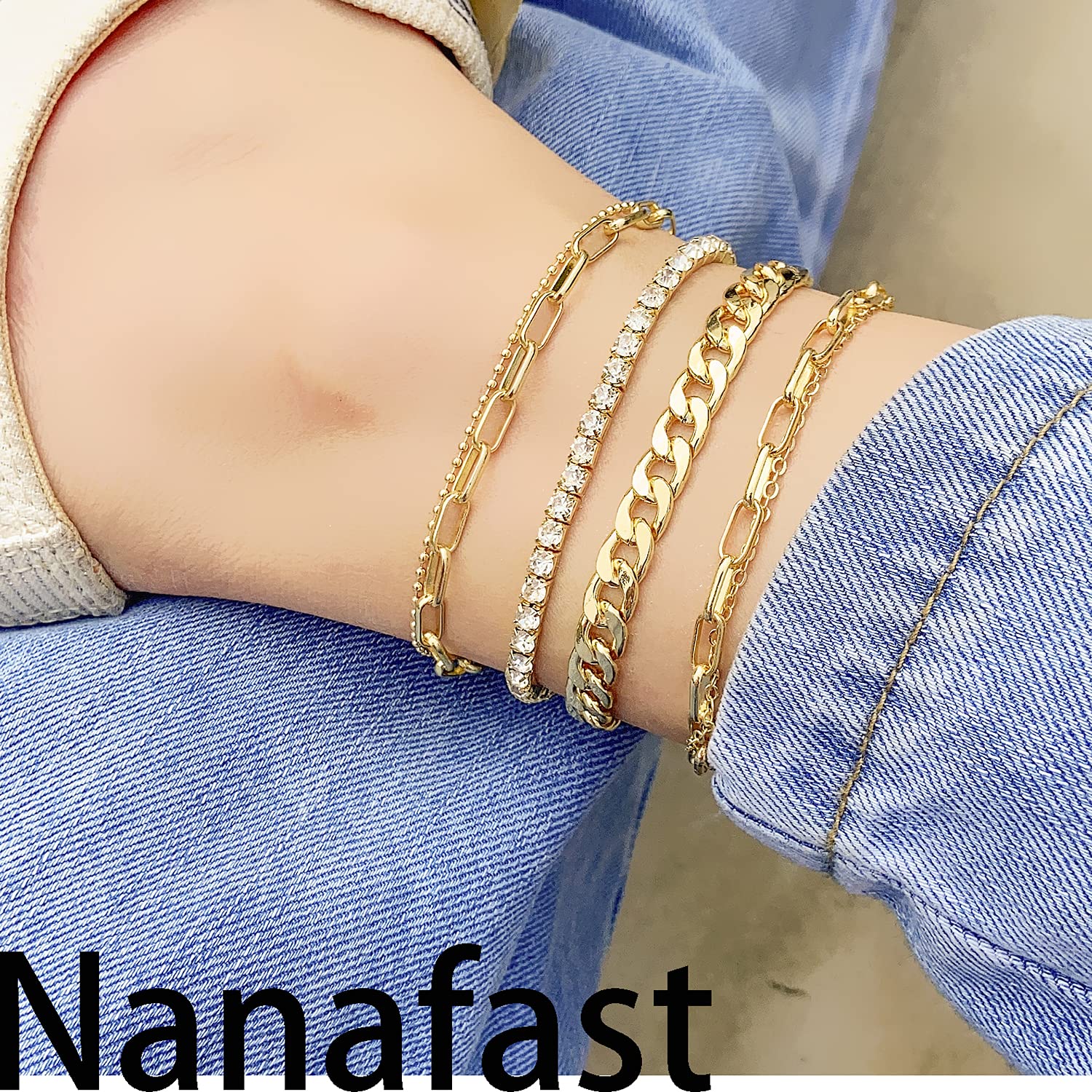 Nanafast 4-6PCS Ankle Bracelets Set for Women Gold Boho Beach Anklet Chain Adjustable Foot Jewelry Extremely Simple Style-4PCS
