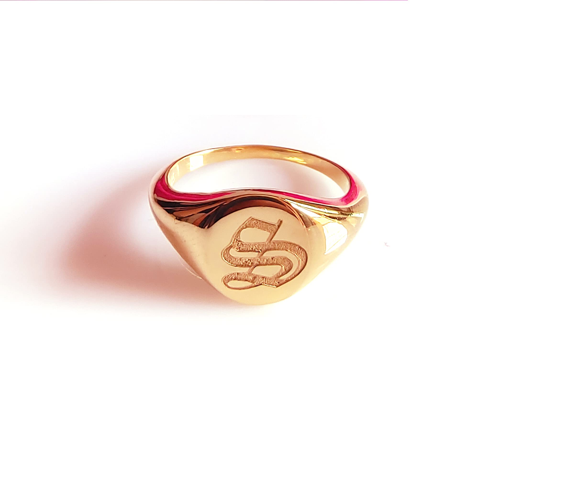 Sterling Silver Old English Initial Signet Ring - Custom Initials Letter Ring- Signet Ring For Women- Gothic Font Ring- Old English Font Ring, Yellow