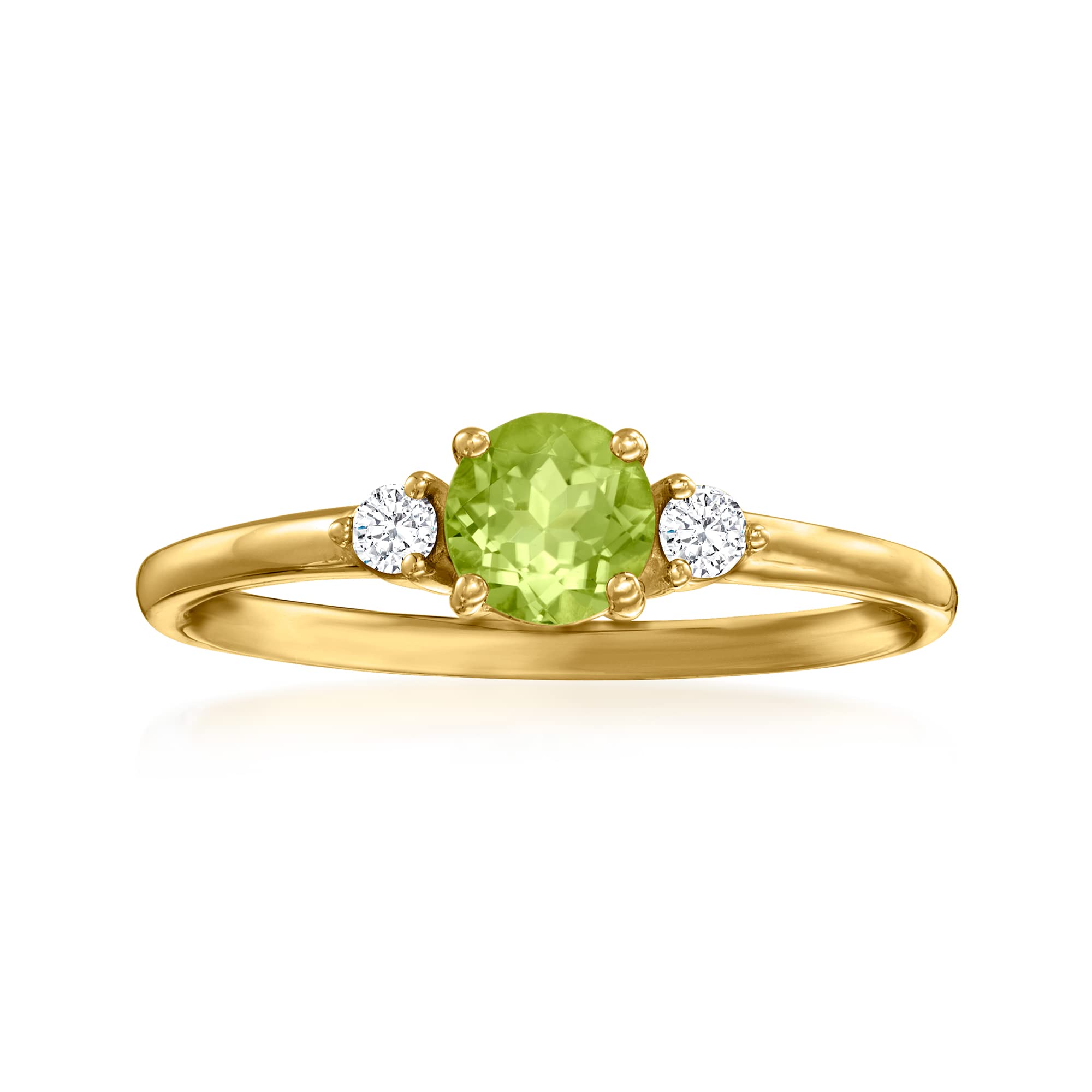 RS Pure by Ross-Simons 0.50 Carat Peridot and .10 ct. t.w. Diamond Ring in 14kt Yellow Gold. Size 8