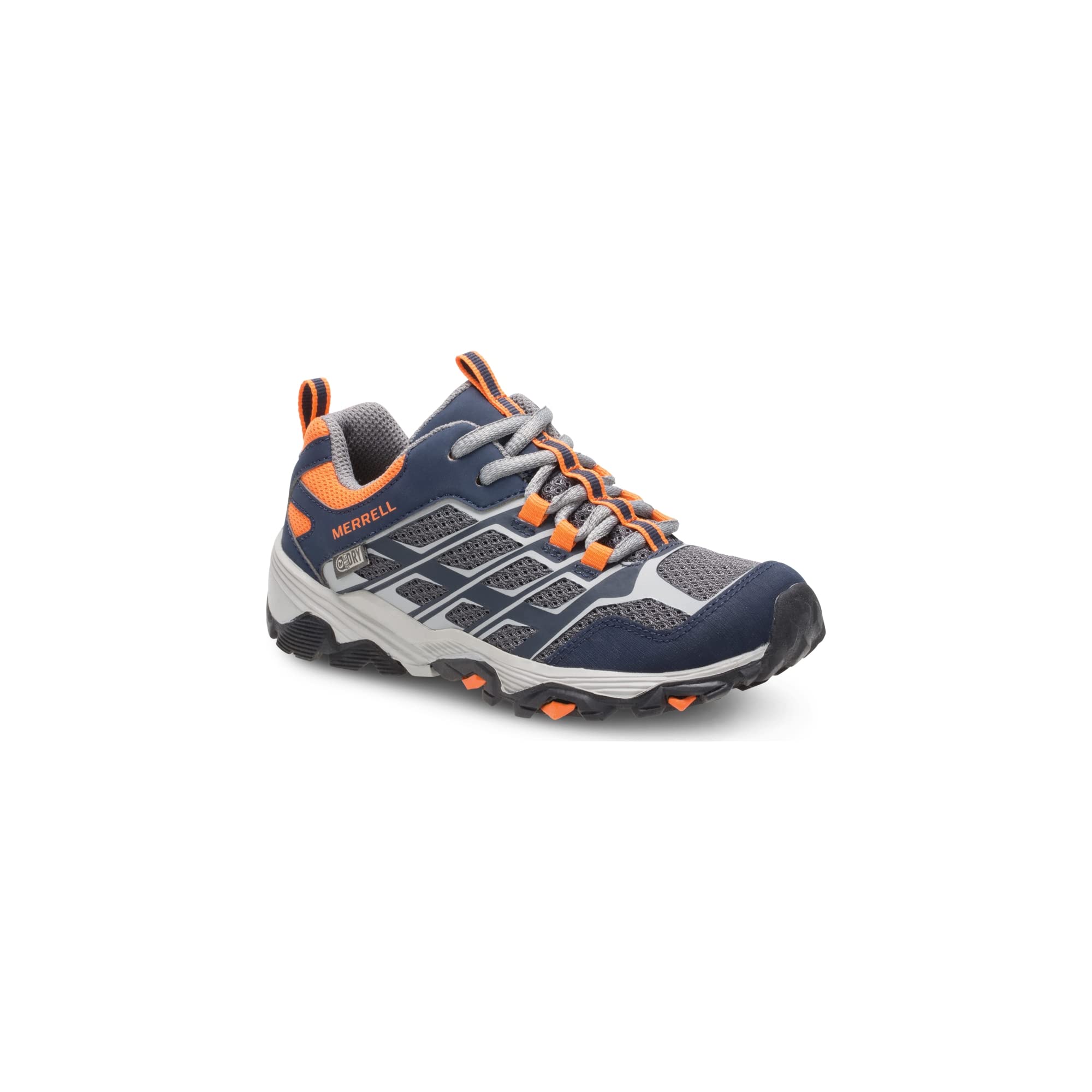 Merrell Moab FST Low Waterproof Hiking Sneaker, Navy/Grey/Orange, 2 US Unisex Big Kid