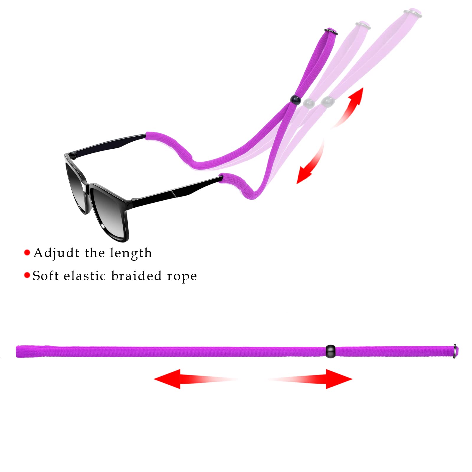 VOOGLASS Glasses Strap(6 PCS) Sports Eyeglass Strap,Adjustable Sunglasses Lanyard Neck Holders Cord Retainer for Men Women