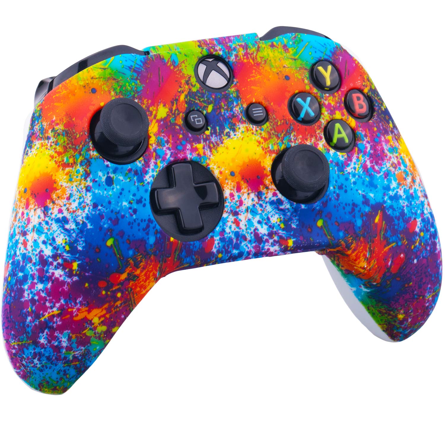 MXRC Silicone Rubber Cover Skin Case Anti-Slip Water Transfer Customize Camouflage for Xbox One/S/X Controller x 2(Rainbow Pack) + FPS PRO Extra Height Thumb Grips x 8