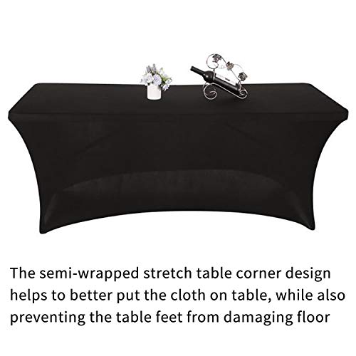 Yetomey Rectangular Fitted Spandex Tablecloths Stretchable Patio Table Covers for Birthday Party Wedding Pop Up Shop More Flexibility & Weight (Black 6FT)