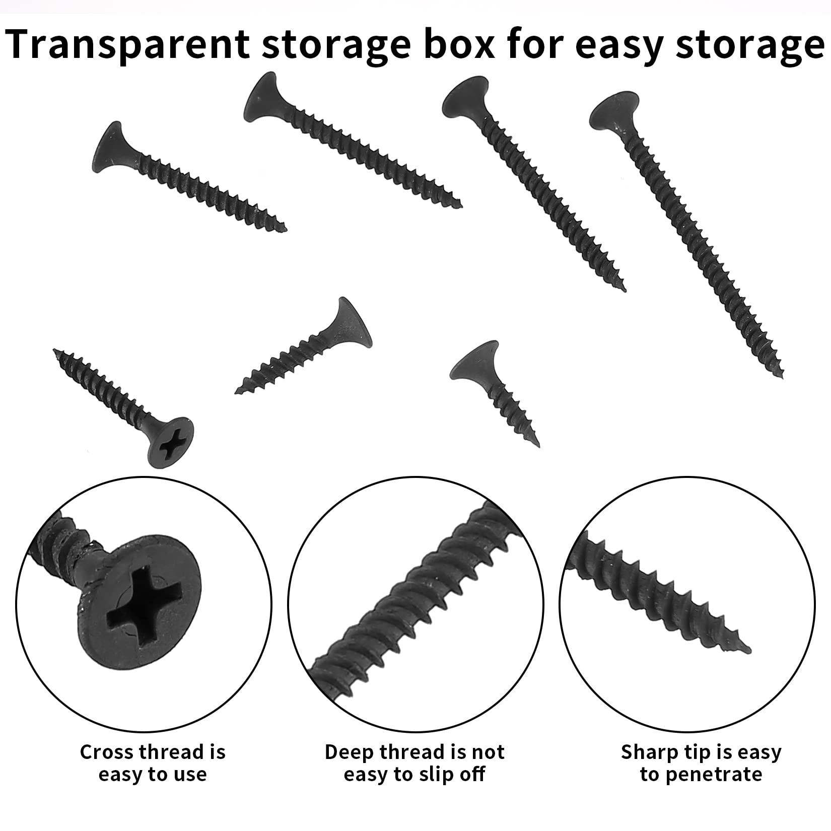 YOUYIDUN - 220 Pieces Black Wood Screws Assortment Kit, Phillips Drive Truss Head Flat Head Self-Tapping Screws, Carbon Steel Screws for Wood, M3.5 x (16/20/25/30/35/40/50) mm
