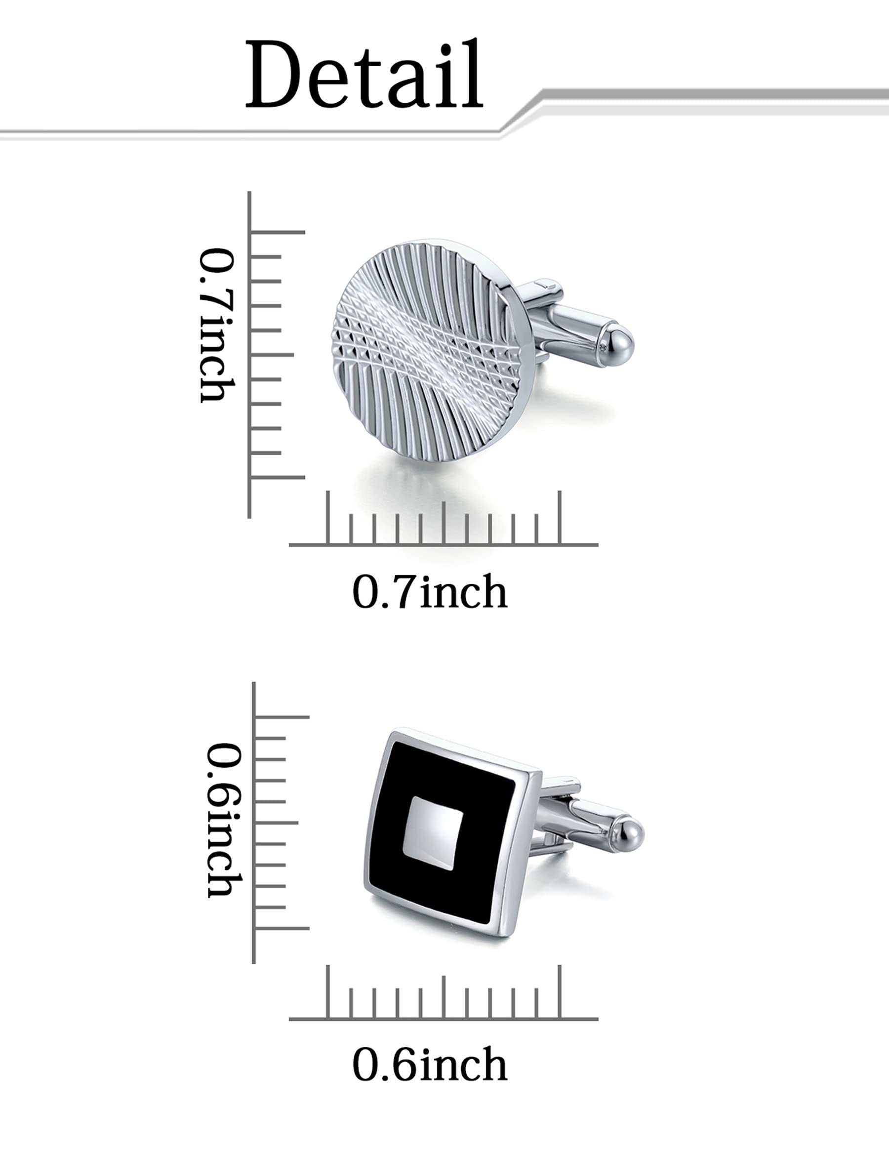 Ofeiyaa 6 Pairs Cufflinks Classic Striped Disc Square Spherical Knot CZ Rectangle Cylindrical Cufflinks Set for Men