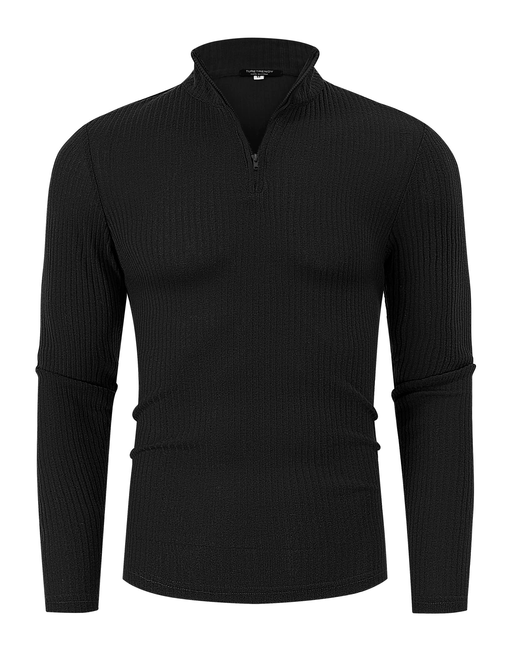 TURETRENDY Men's Quarter Zip Up Pullover Casual Stretch Lightweight Mock Neck Polo Sweaters Knitwear Green XL