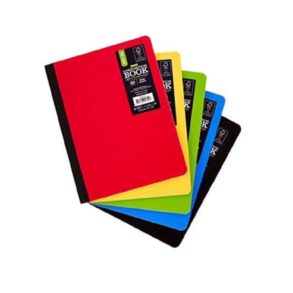 Pen + Gear 5 Pack Composition Notebook, 9-3/4" x 7-1/2" Classic Colors Set: Black, Green, Yellow, Blue, Red (Wide Ruled 100 Pages, Multicolor)