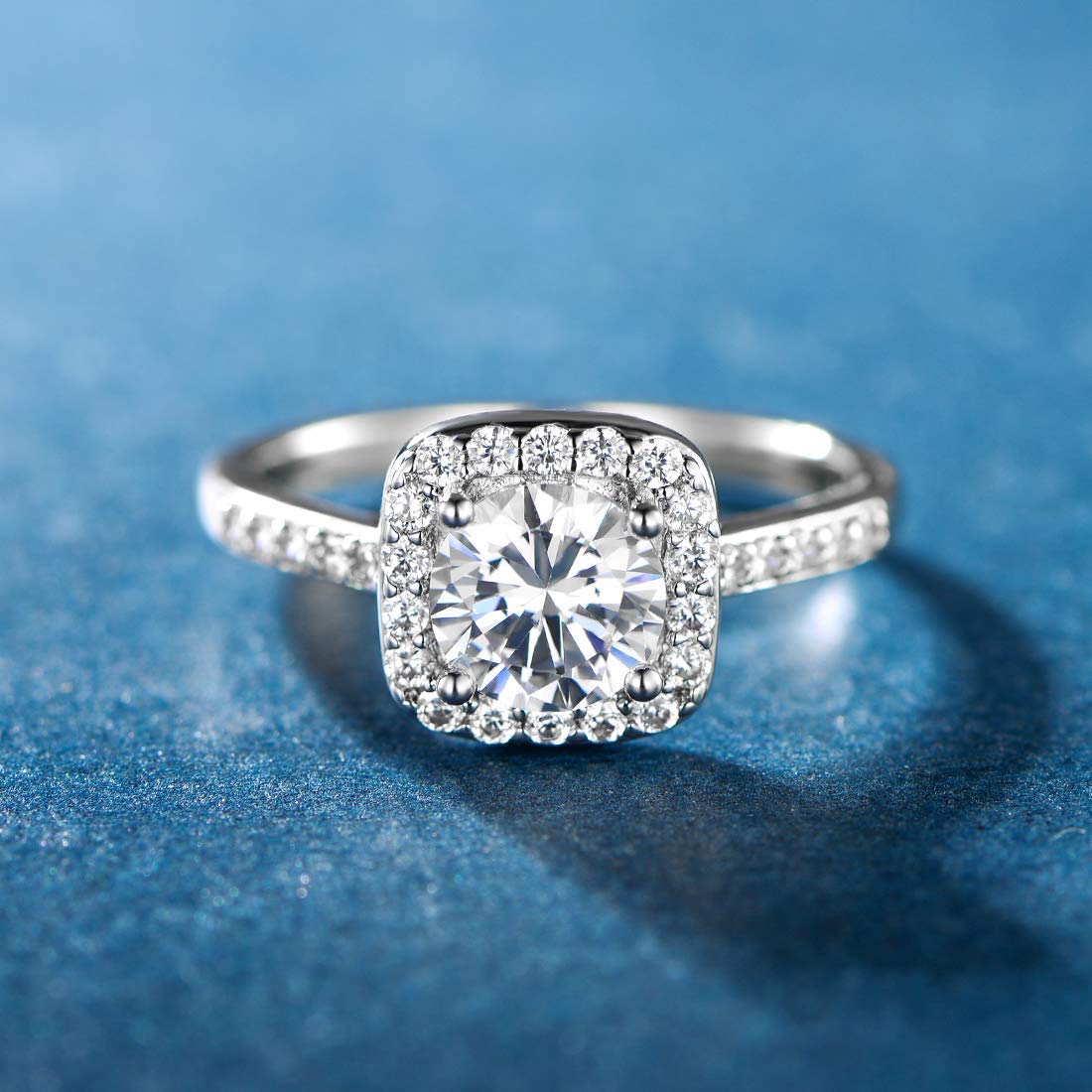 MDFUN 18K White Gold Plated Cubic Zirconia Promise Halo Engagement Eternity Rings for Women (rhodium-plated-brass, 8)