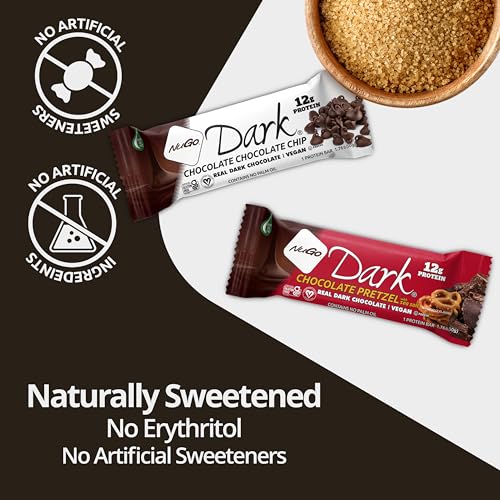 NuGo Dark Pretzel and Sea Salt, 12g Vegan Protein, 200 Calorie, Gluten Free, 24 Count