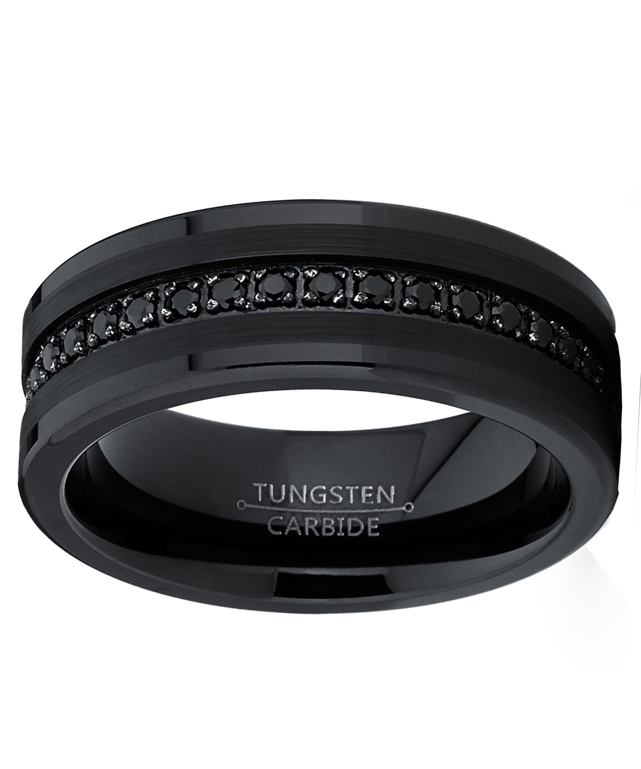 Metal Masters Co. Tungsten Carbide Black Wedding Band Eternity Ring, Cubic Zirconia Inlay Comfort Fit 10.5