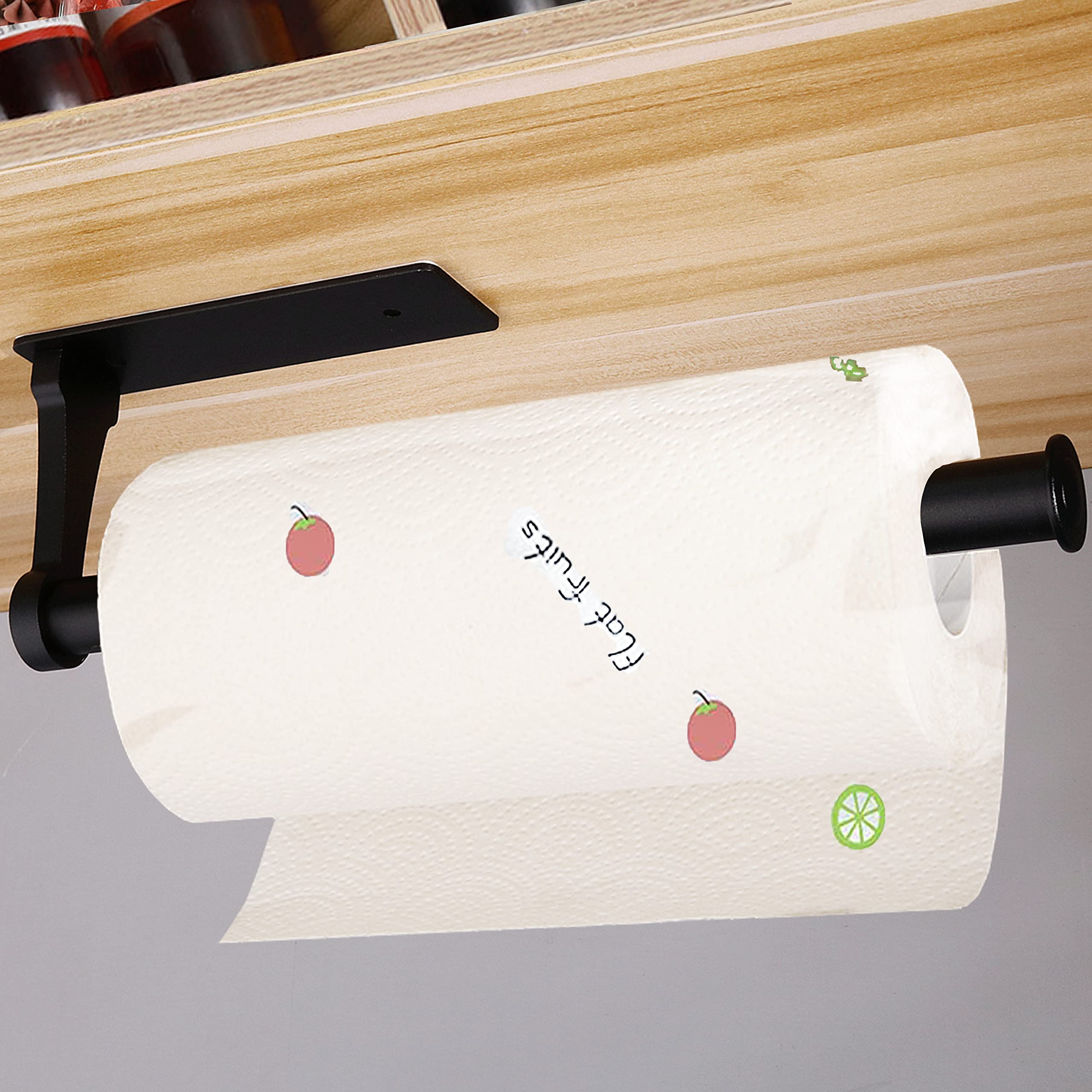 Paper Towel Holder Wall Mounted, Paper Roll Holder Under Cabinet, Matte Black Big Paper Holder Self-Adhesive for Bathroom, Kitchen and RV
