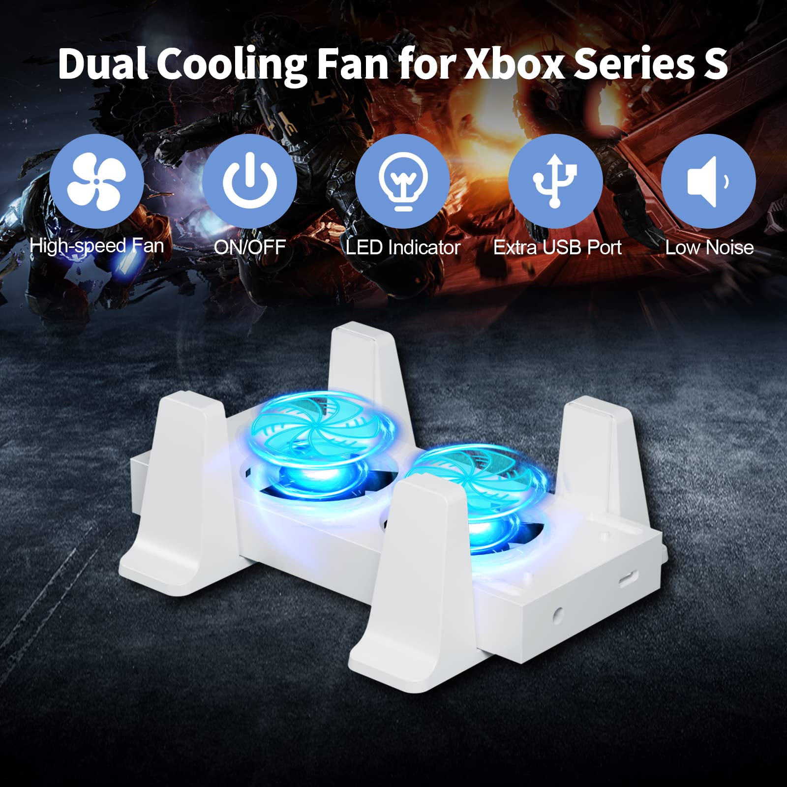 RTTACRTT Cooling Fan with Stand for Xbox Series S, Fan Cooling System, Cooling Stand Can Mount on Top or Bottom Cooler Station, 3 Fan Speeds Adjustable & 2 USB Ports