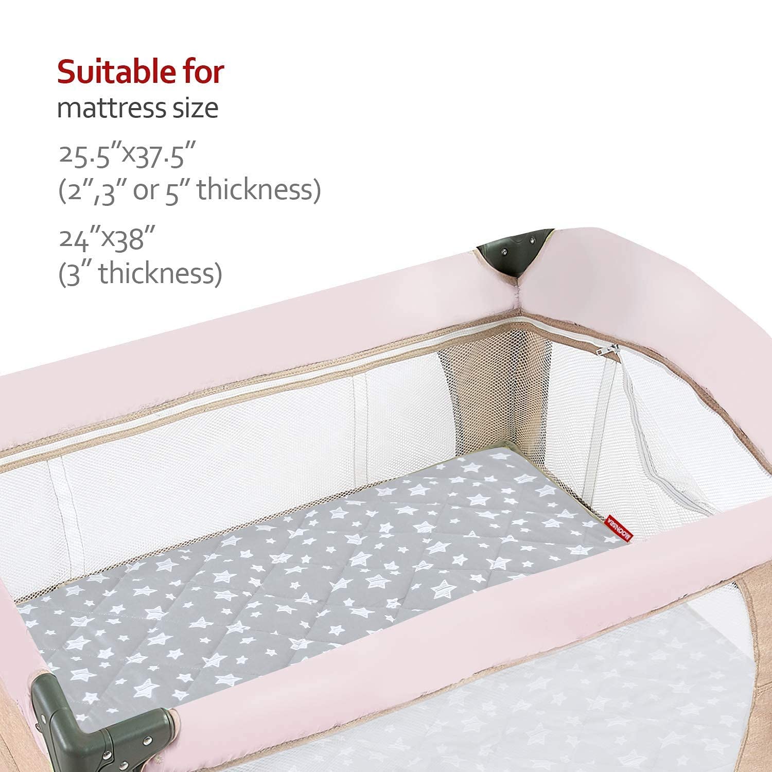 Pack and Play Sheet Quilted, Breathable Thick Playpen Sheets, Lovely Print Mattress Cover, Mini Crib Sheets, 2 Pack Pack and Play Sheets, Stretchy Pack n Play Playard Fitted Sheet