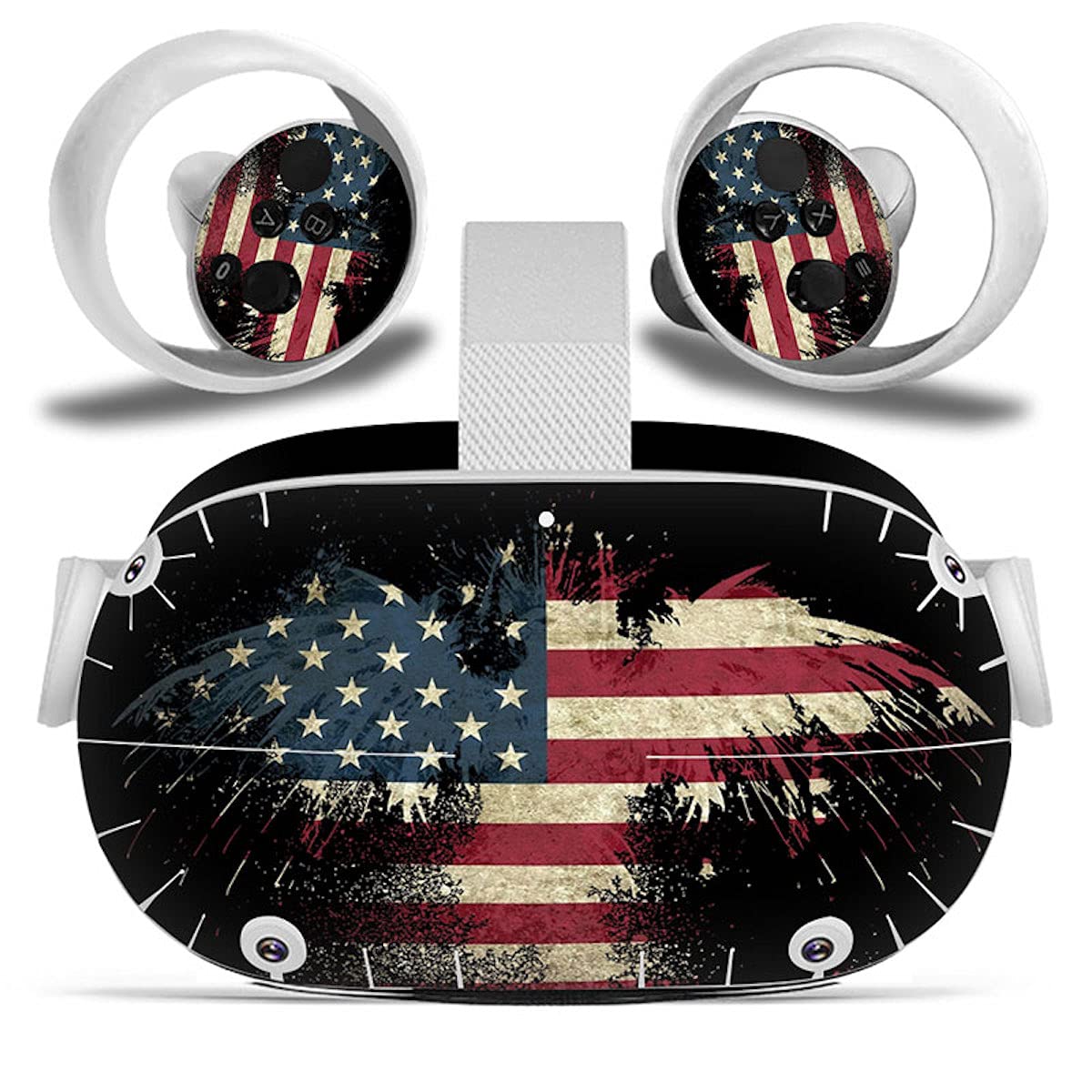Oculus Quest 2 VR Headset and Controller Sticker, Vinyl Decal Skin for VR Headset and Controller, Virtual Reality Protective Accessories - USA Flag