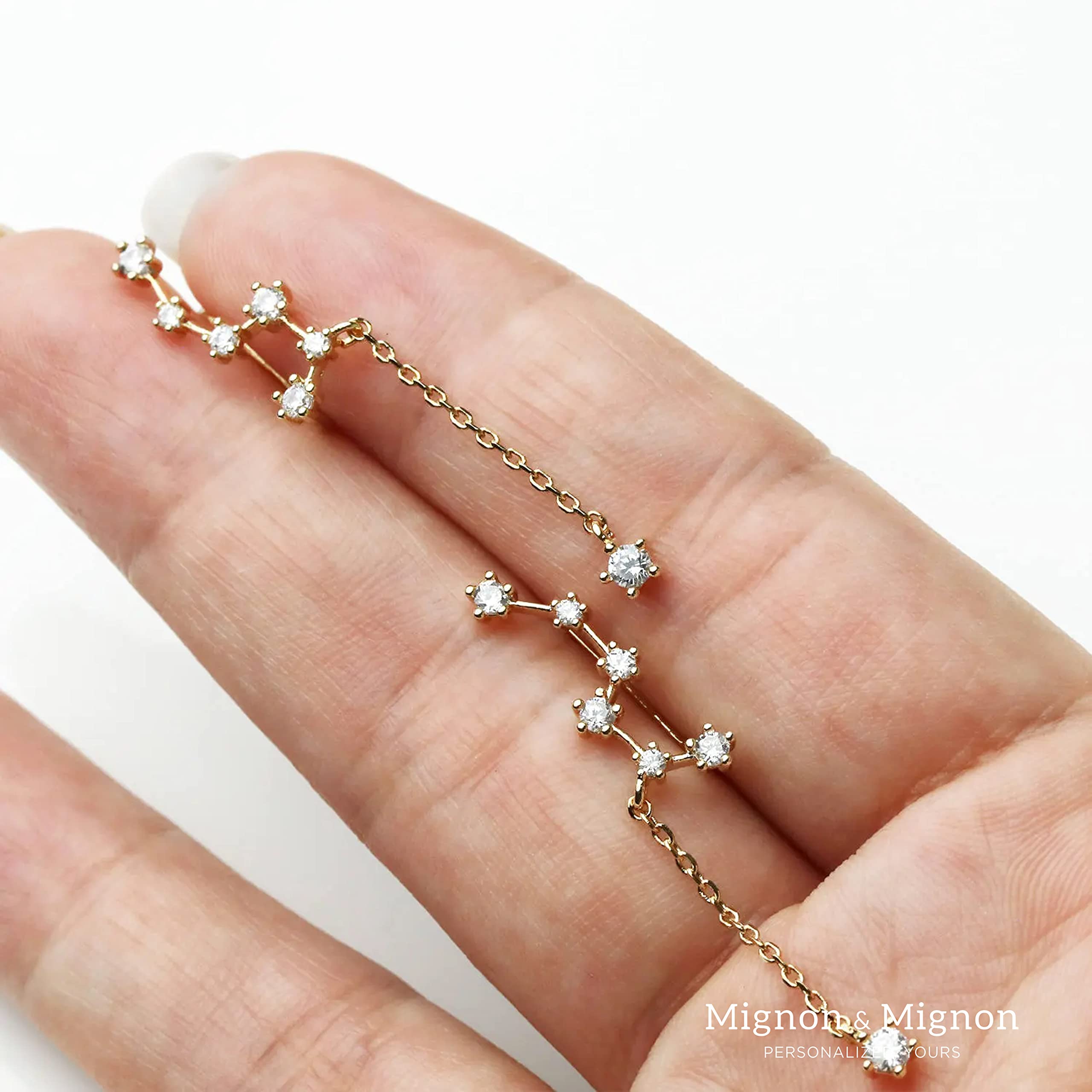 MignonandMignon Cubic Zirconia Crystal Star Stud Ear Crawler Little Dipper Dangle Earrings in Gold, Rose Gold (Silver) Mother's Day Gift - ECLD