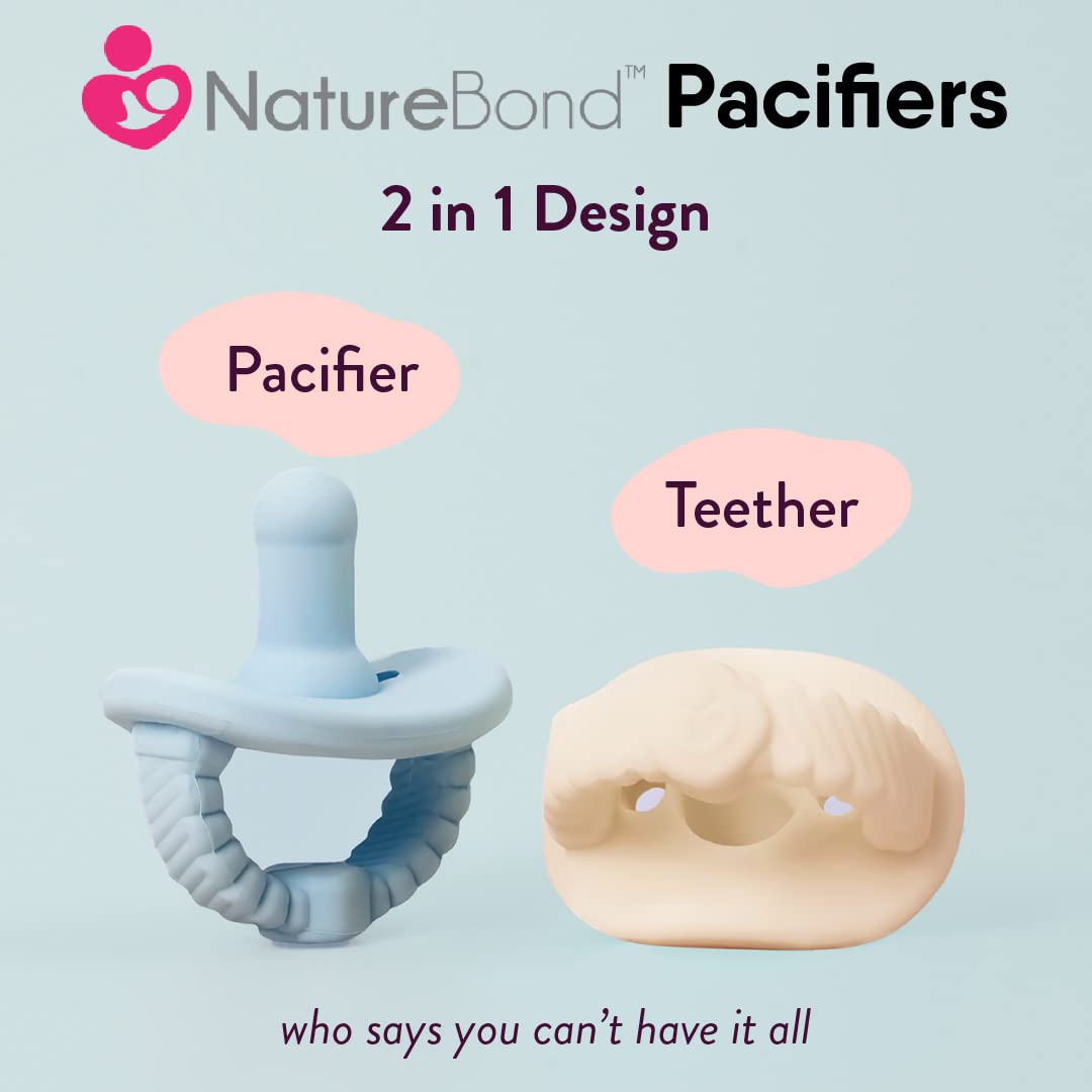 NatureBond Baby Silicone Pacifiers (2 Packs) + Pacifier Case | Soothie Pacifier 6-18 Months | Blue & Cream | BPA-Free Food Grade Silicone Binkies, Baby Boy Pacifier, Chupones para Bebes