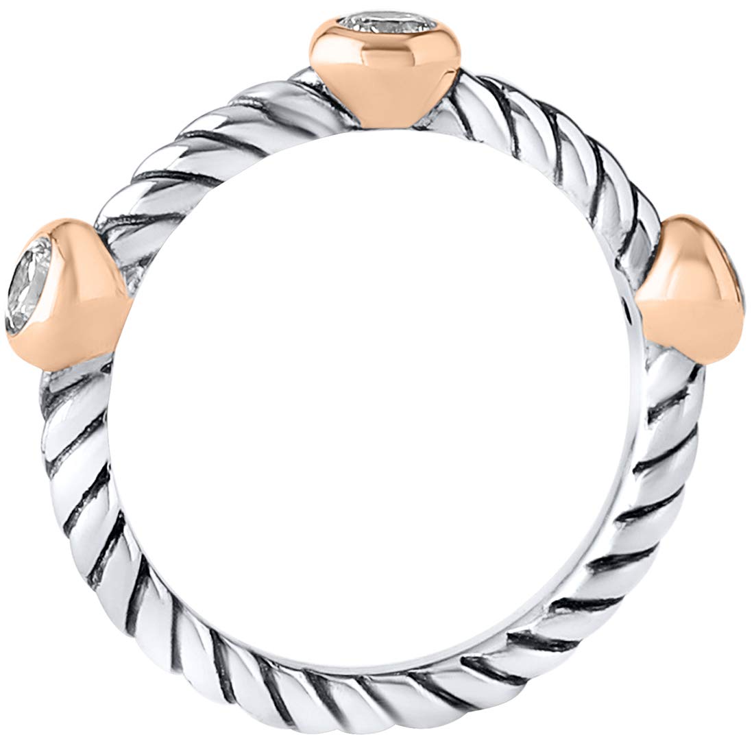 PEORA Cubic Zirconia 3-Stone Stackable Ring in Sterling Silver, Cable Rope Band for Women 2.1mm Sizes 9