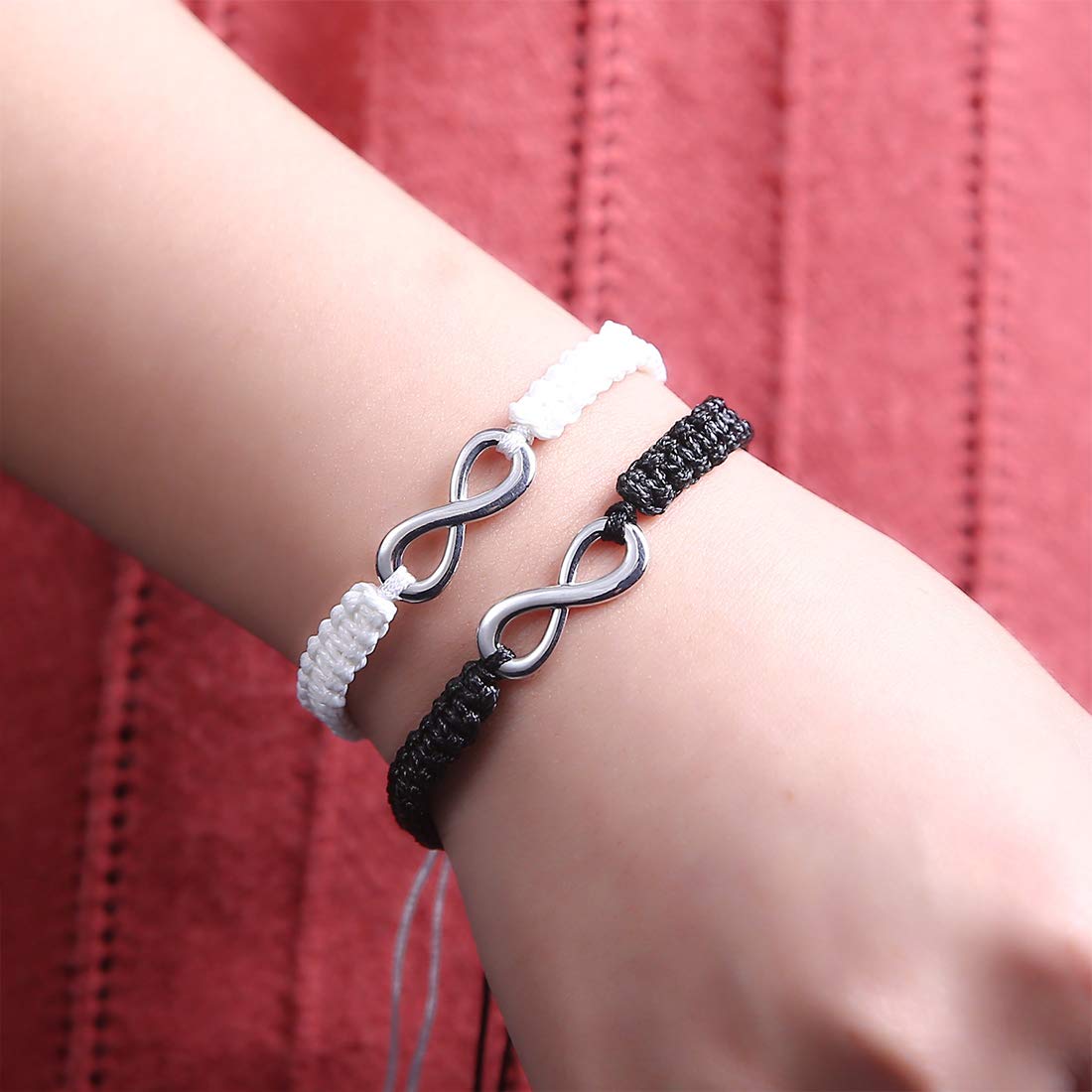 MJartoria Couples Bracelets, Personalized Matching Bracelets for Couples His and Hers, Sign Handmade Rope Braided Rhinestone, Stainless Steel BFF Bracelets for 2 (White)