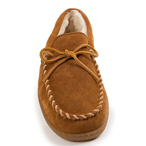 Minnetonka Mens Pile Lined Moccasin Slipper with Hard Soles Brown, 11.5