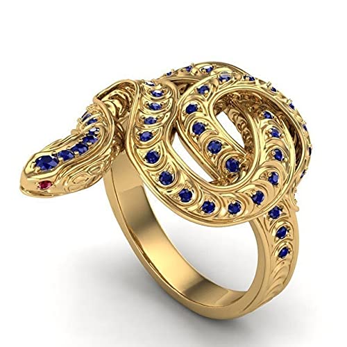 Round Cut Blue Sapphire Diamond Ring Unique Style Snake Ring 14K Gold Over