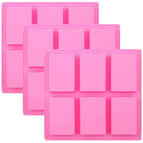 Pendolr Silicone Soap Molds Set of 3, 6 Cavity Rectangle Homemade Craft Soap Mold, Pink Cake Mold for Cupcake, Muffin, Coffee Cake, Pudding, Ice Cube Tray