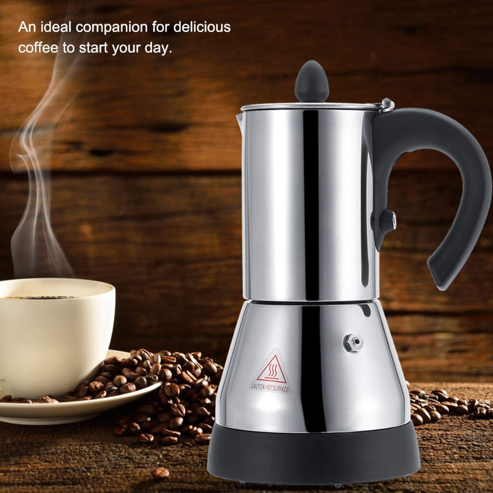 Stovetop Espresso Maker with 3-Layer Design, 200/300ml Electric Stainless Steel Espresso Coffee Mocha Pot Electric Coffee Maker, 360° Rotation Moka Pot for Home Office(300ml)