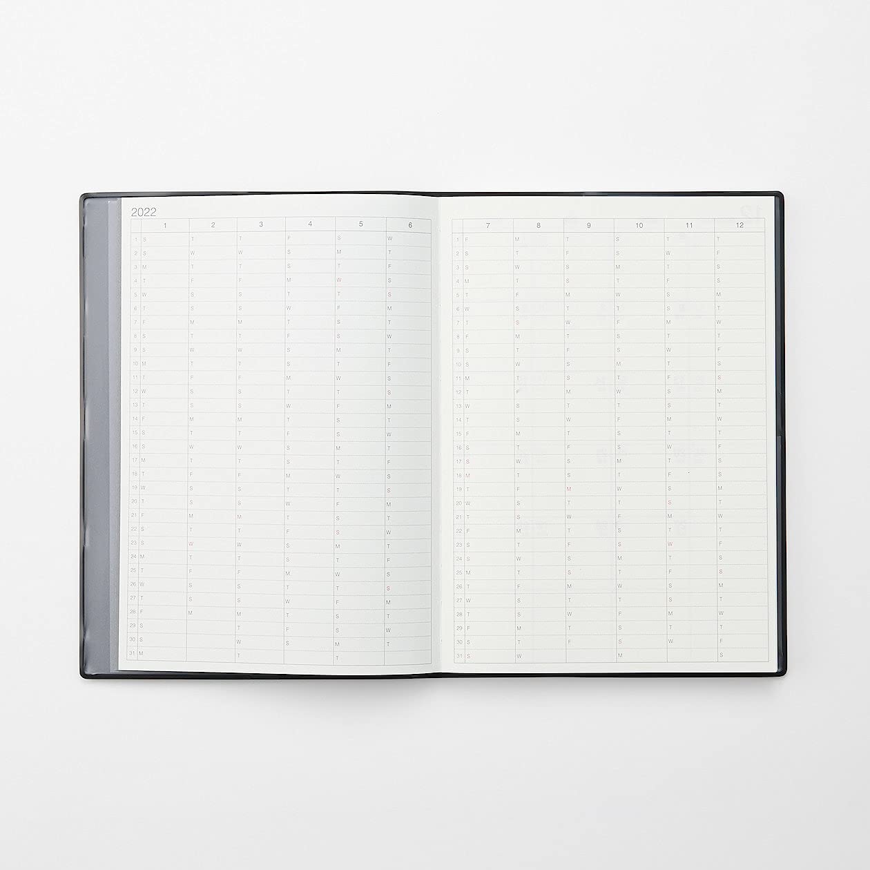 MUJI Monthly/Weekly Schedule Book 2022 A5 Size Dark Gray Beginning December 2021 Polyvinyl Chloride Cover Planner Scheduler