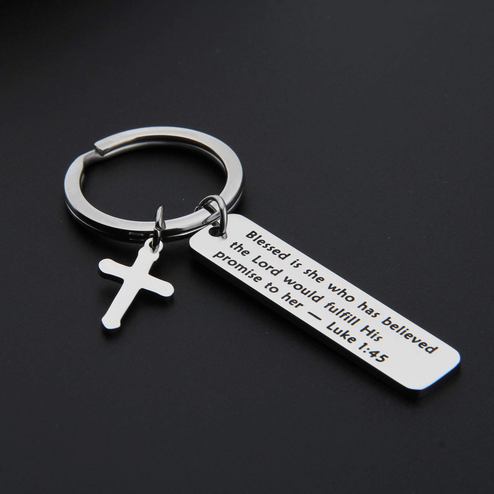 MAOFAED Religious Jewelry Bible Verse Keychain Blessed is She Who Has Believed The Lord Would Fulfill His Promise to Her