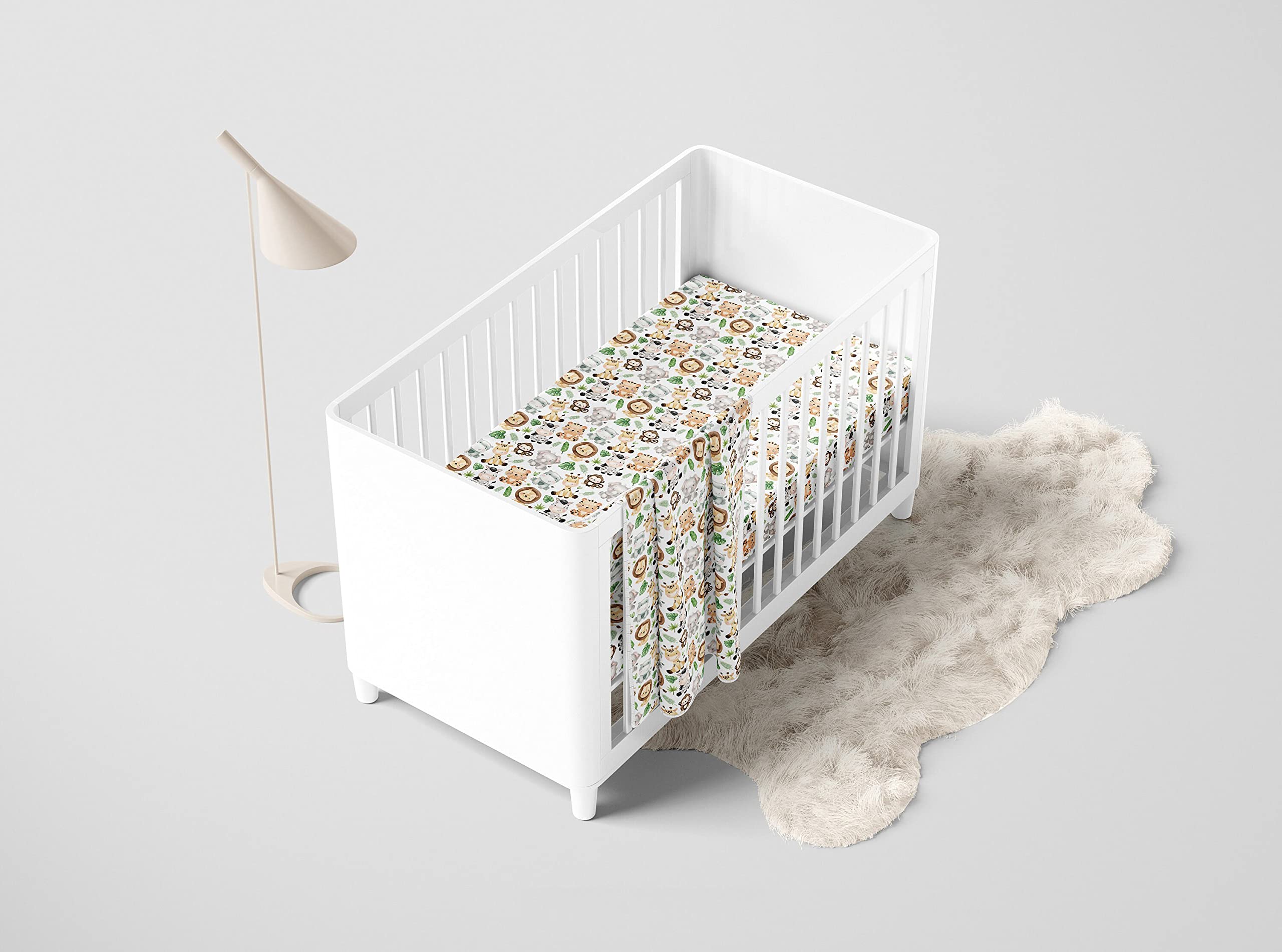 UOOPOO-US Personalized Baby Boy Fitted Crib Sheet Set, Jungle Animals Crib Bedding Set with Name, Baby Boy Bedding Crib Bedding Set, Customized Wild Animals Nursery Crib Sheet Bedding Set