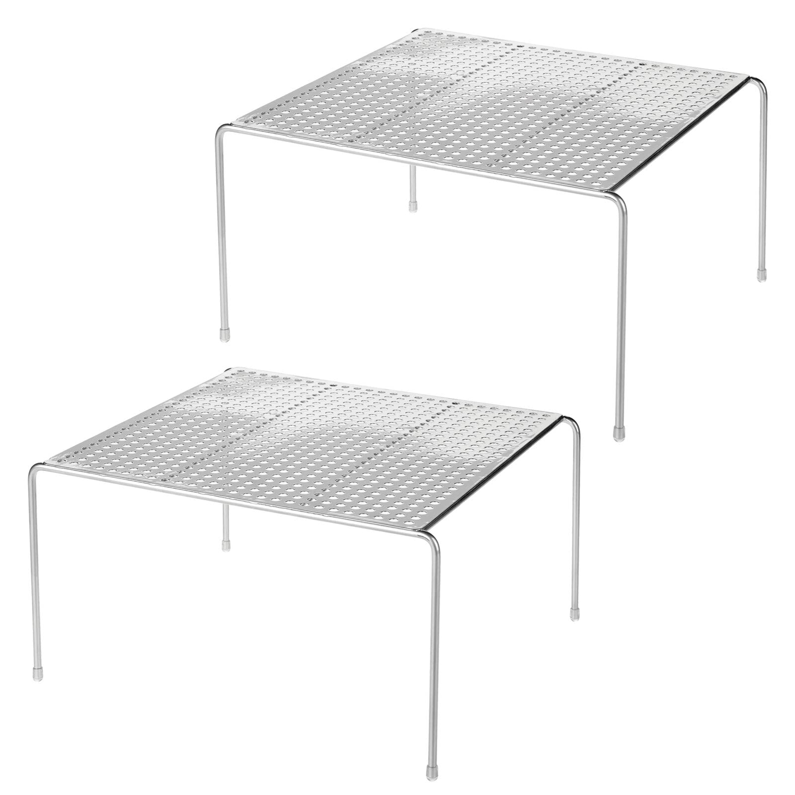 mDesign Modern Metal Square Closet, Cabinet, Countertop Organizer Storage Shelf for Bedrooms, Bathrooms, Entryways and Hallways - Durable Steel, Non-Skid Feet - 2 Pack - Silver