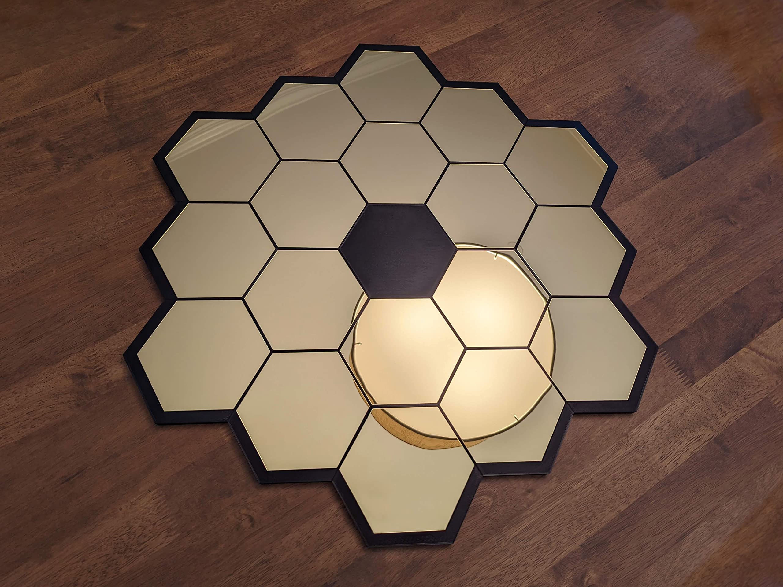 XL Space Telescope James Webb Inspired Mirror - Extra Large Size Sturdy - No Drill Damage Free Mounting Options - Home Decor Reflective Honeycomb Wall Art (Command Strip Mount)