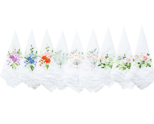 Mix Lot Womens Embroidery Floral Cotton Handkerchiefs Lace Border Wedding Hankies