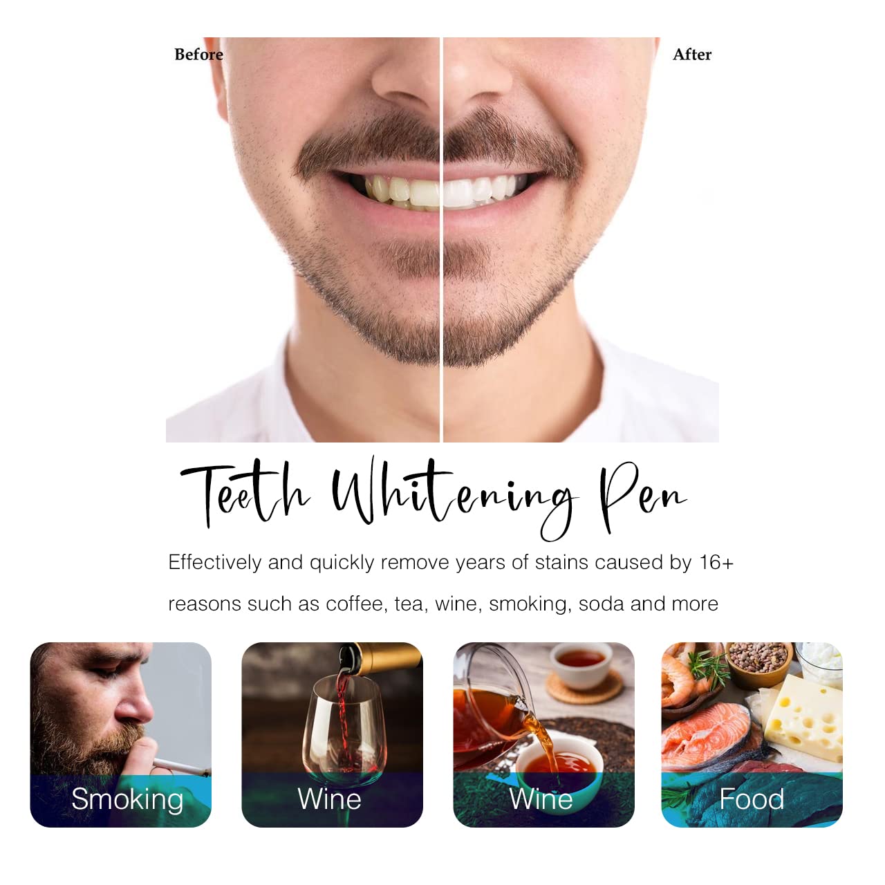 Uouovo Teeth Whitening Pen(6 Pcs) - 90+ Uses - Effective & Painless Whitening - Visibly Whiter Teeth After 1 Week, Natural Mint Flavor