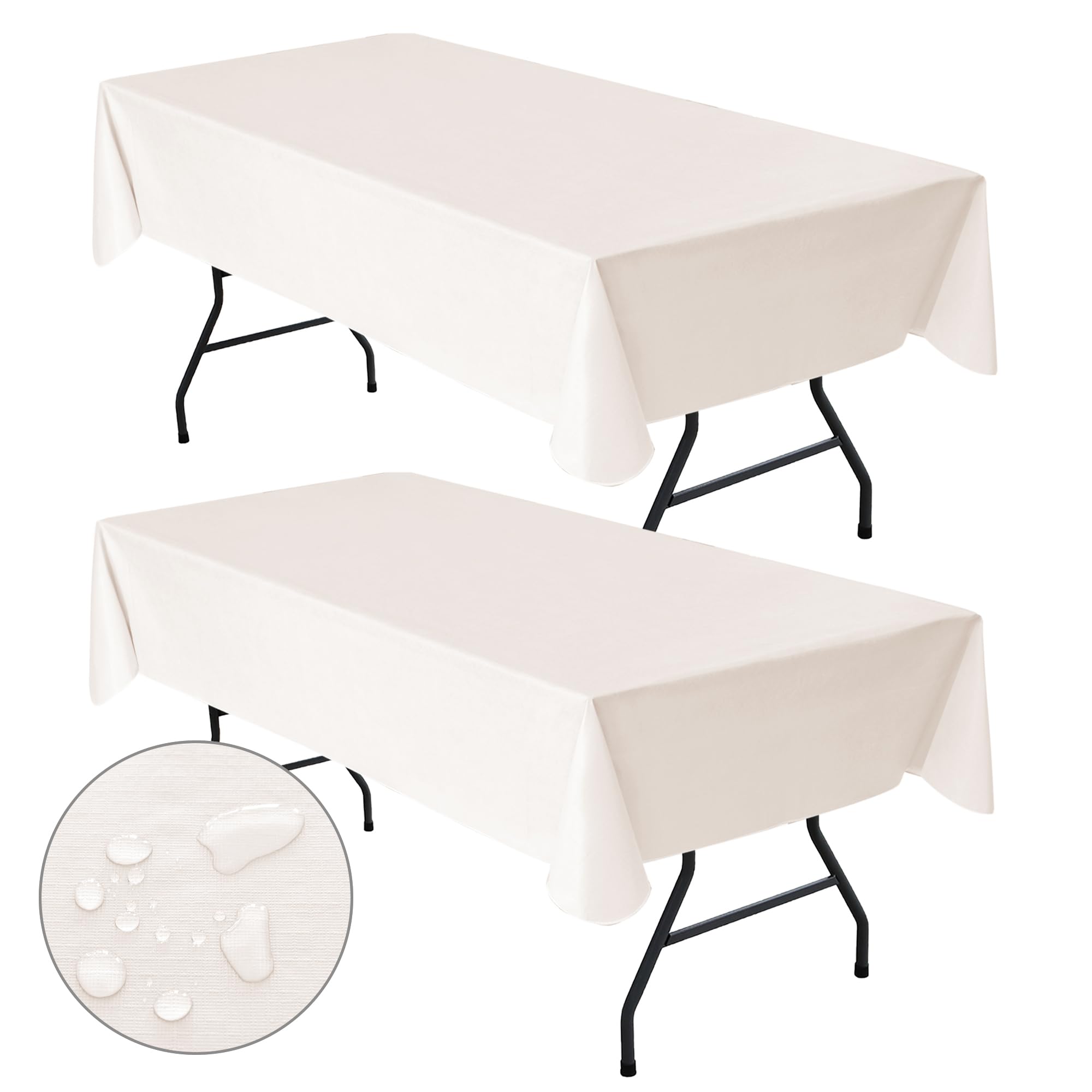 Nasitos 2 Pack Vinyl Tablecloth Rectangle 60x120 Inch-Beige Tablecloth Wrinkle Resistant Waterproof Oil-Proof Flannel Backed Tablecloth, Wipeable Plastic Table Cover for Dinner, Kitchen, Outdoor
