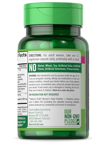 Nature's Truth Probiotics for Women | 5 Billion CFUs Daily | 40 Vegetarian Capsules | with Cranberry | Non-GMO & Gluten Free | No Refrigeration Needed