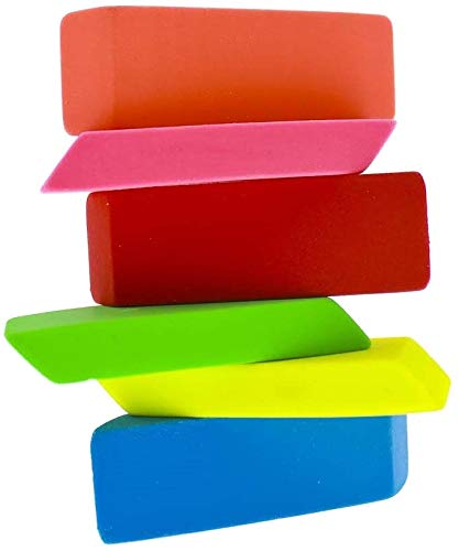 Neliblu Incredible Value Premium Pencils Erasers Bright Neon Chiseled Big Erasers - Pencils Bulk Erasers for Kids Pack of 48 Cool Erasers Pack for Kids